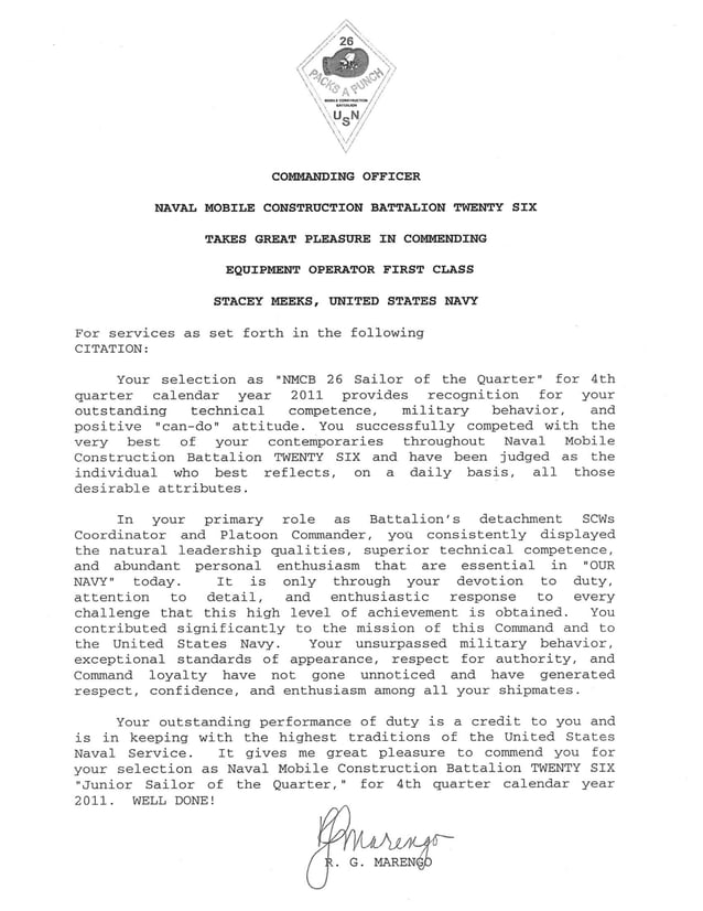 Citation, Sailor of the Quarter, 2011 | PDF