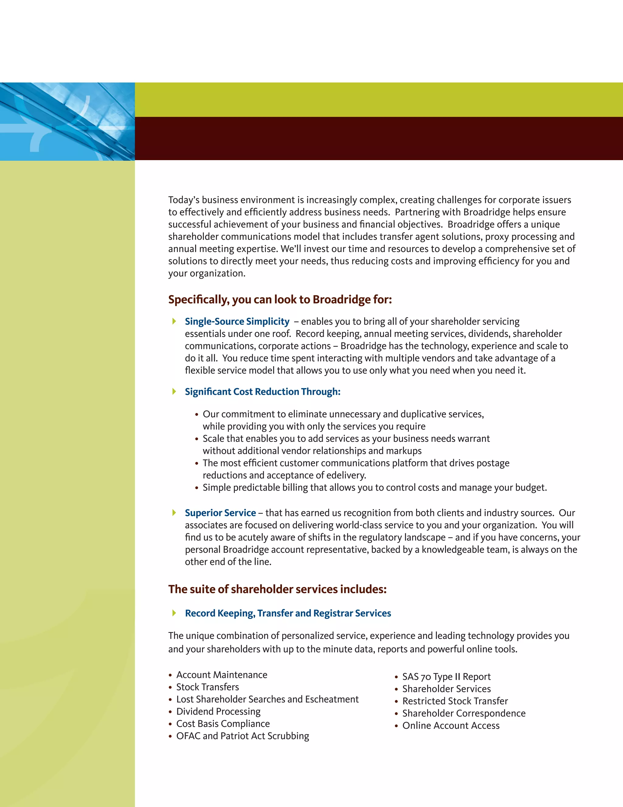 Broadridge Transfer Agent Solutions | PDF