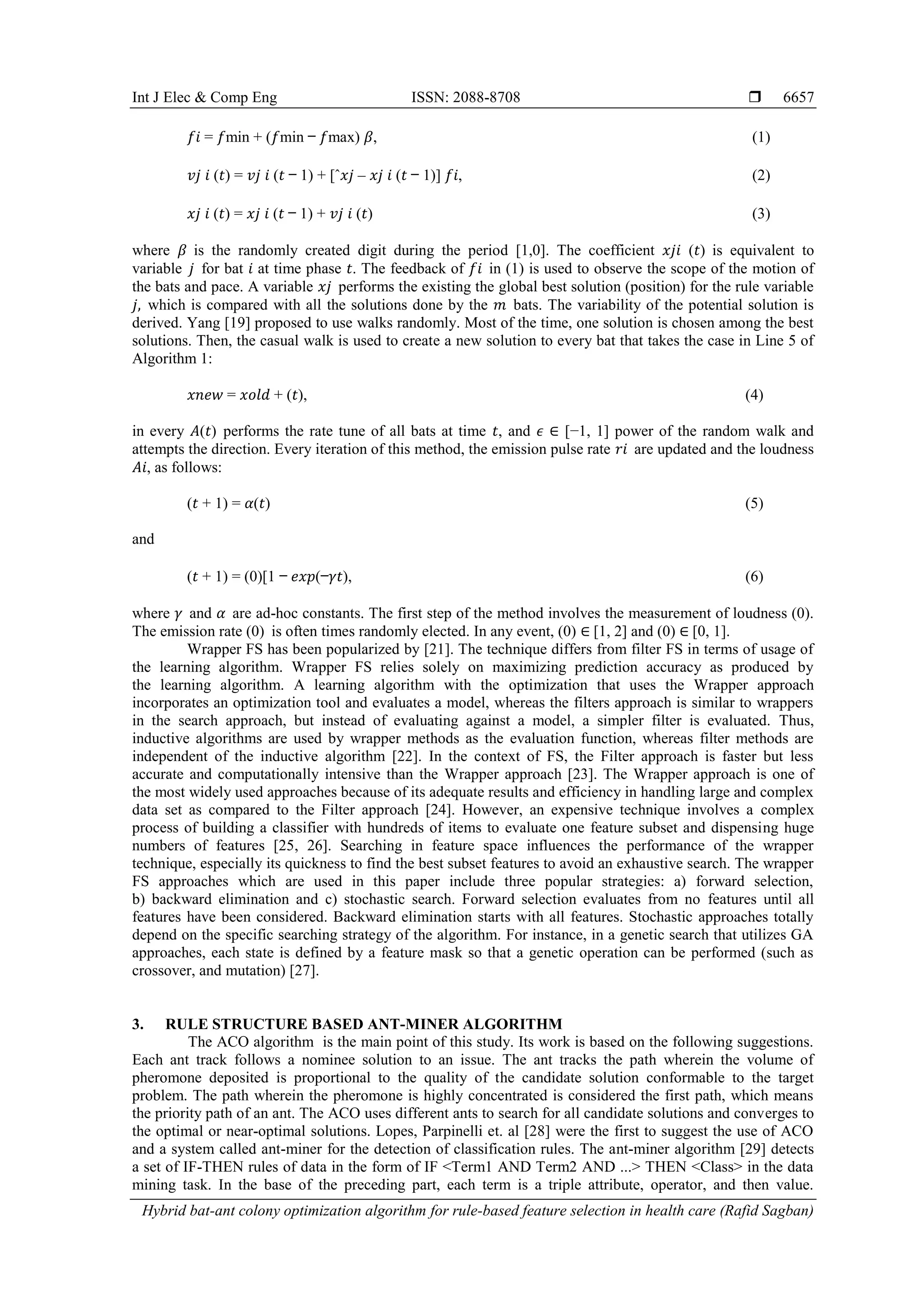 Hybrid bat-ant colony optimization algorithm for rule-based feature selection in health care | PDF