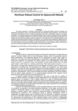 Nonlinear Robust Control for Spacecraft Attitude | PDF