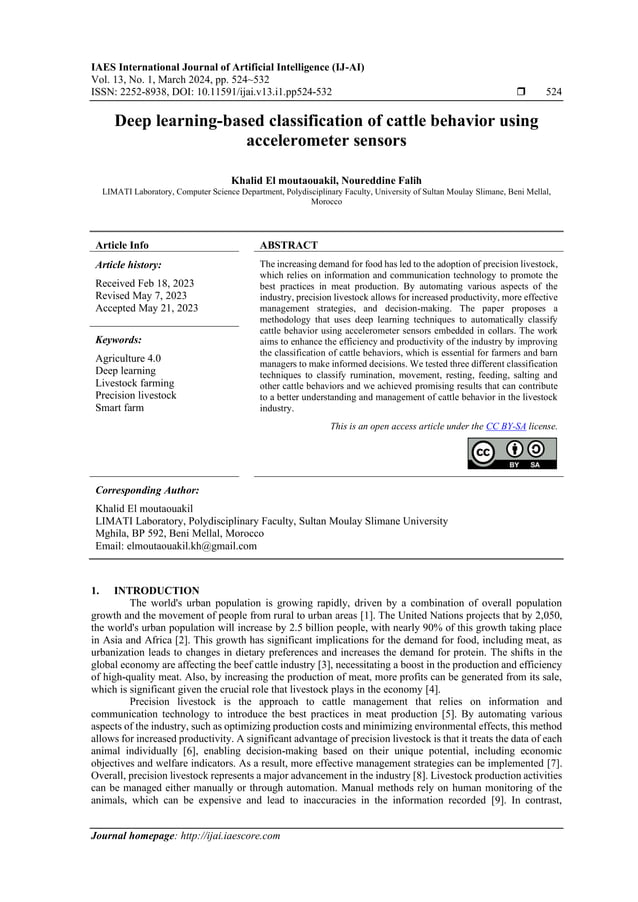 Deep Learning Based Classification Of Cattle Behavior Using Accelerometer Sensors Pdf