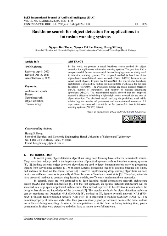 Backbone search for object detection for applications in intrusion warning systems | PDF