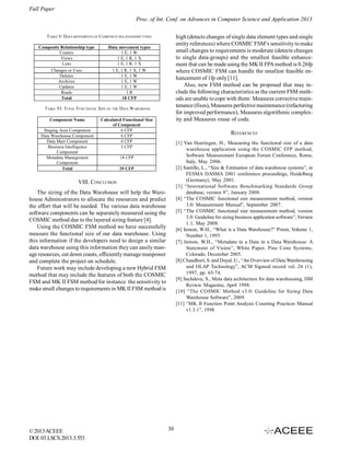 Estimation of Functional Size of a Data Warehouse System using COSMIC FSM Method | PDF