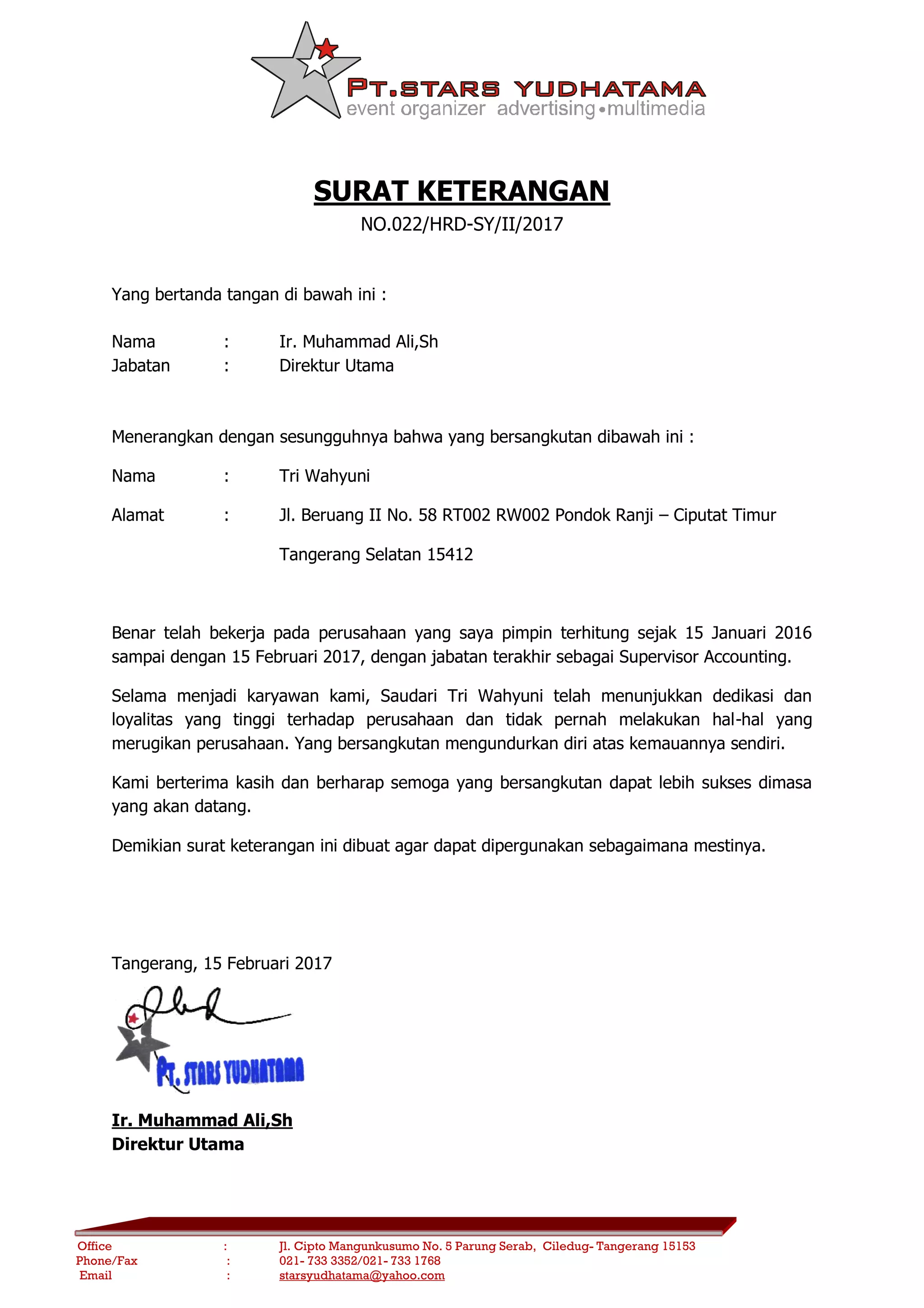 surat referensi kerja | PDF
