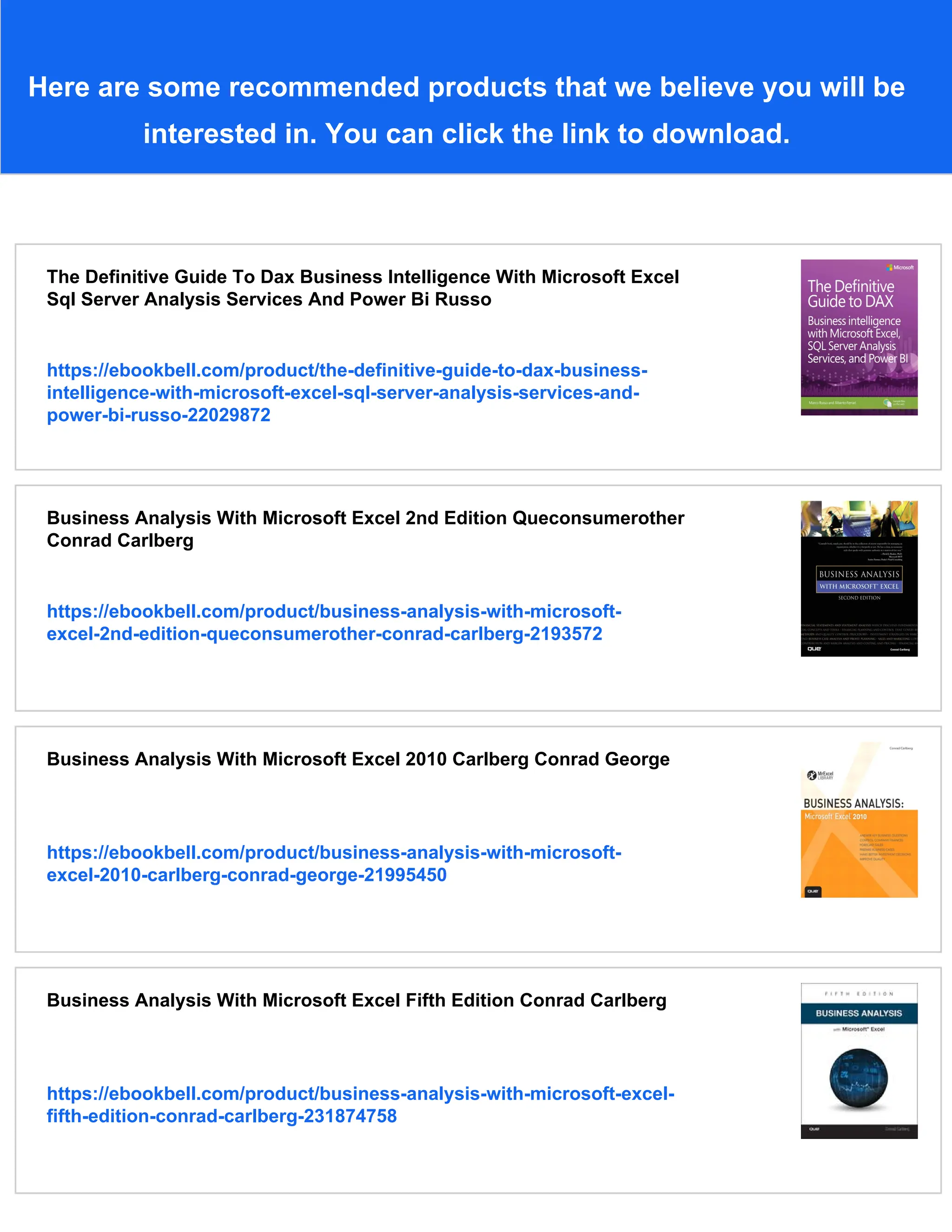 Business Analysis With Microsoft Excel And Power Bi 5th Edition Conrad ...