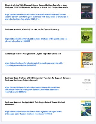 Business Analysis With Microsoft Excel And Power Bi 5th Edition Conrad ...