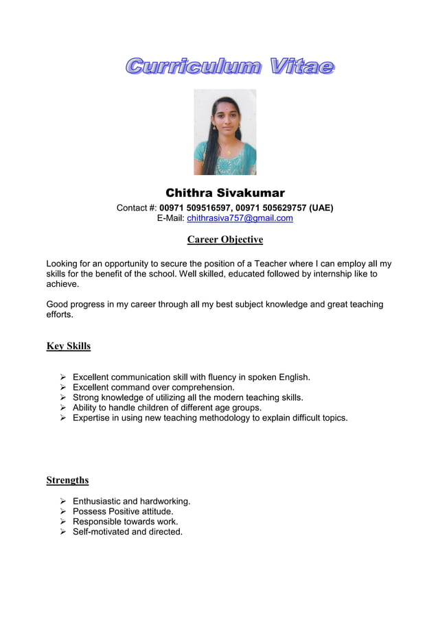 Chithra Sivakumar-(CV) Teacher | PDF