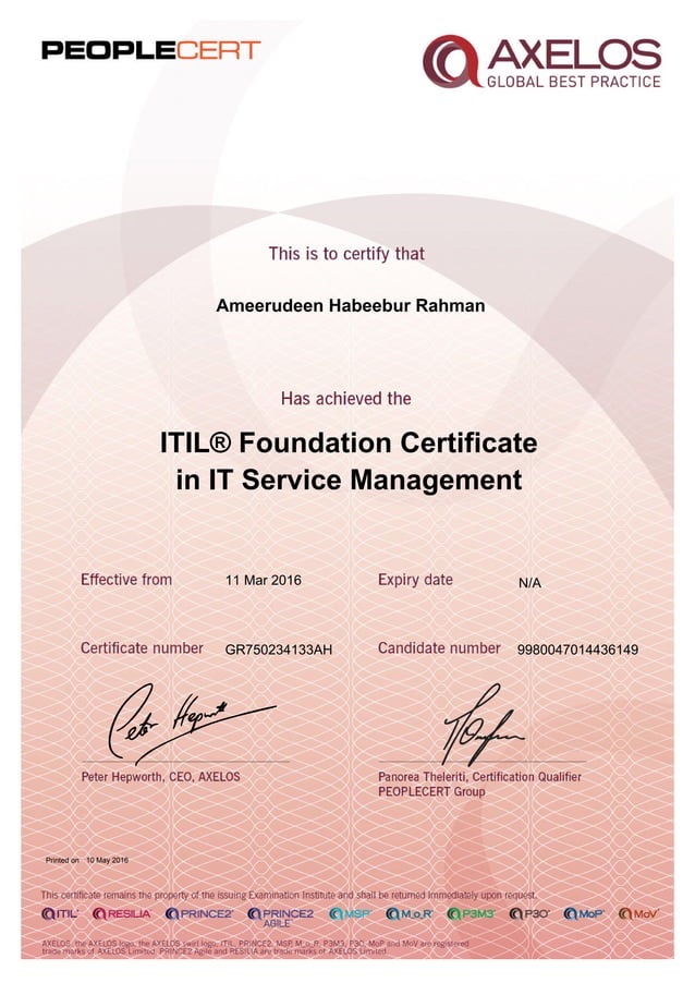 ITIL Foundation Certificate in IT Service Management | PDF