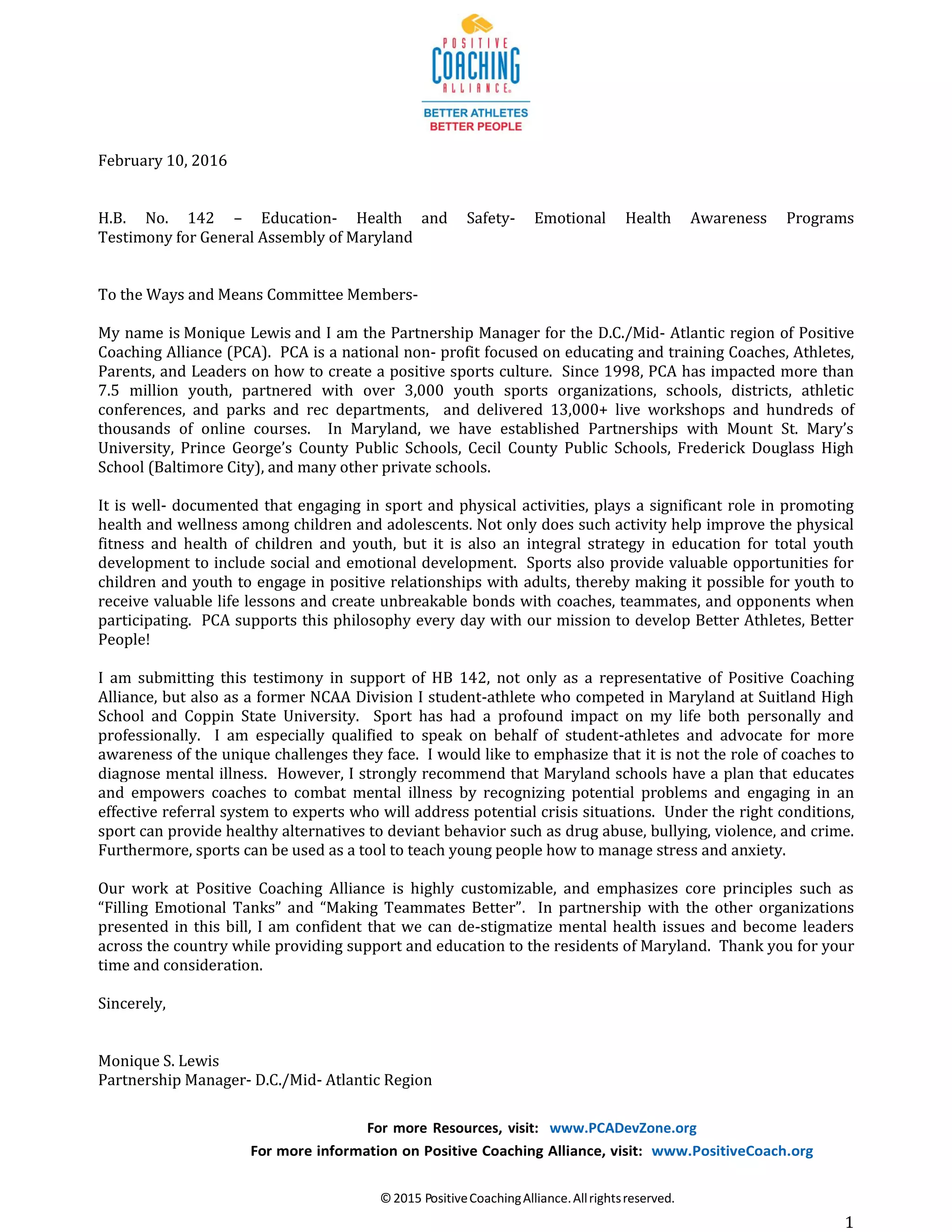 Maryland General Assembly Testimony_PCA | PDF