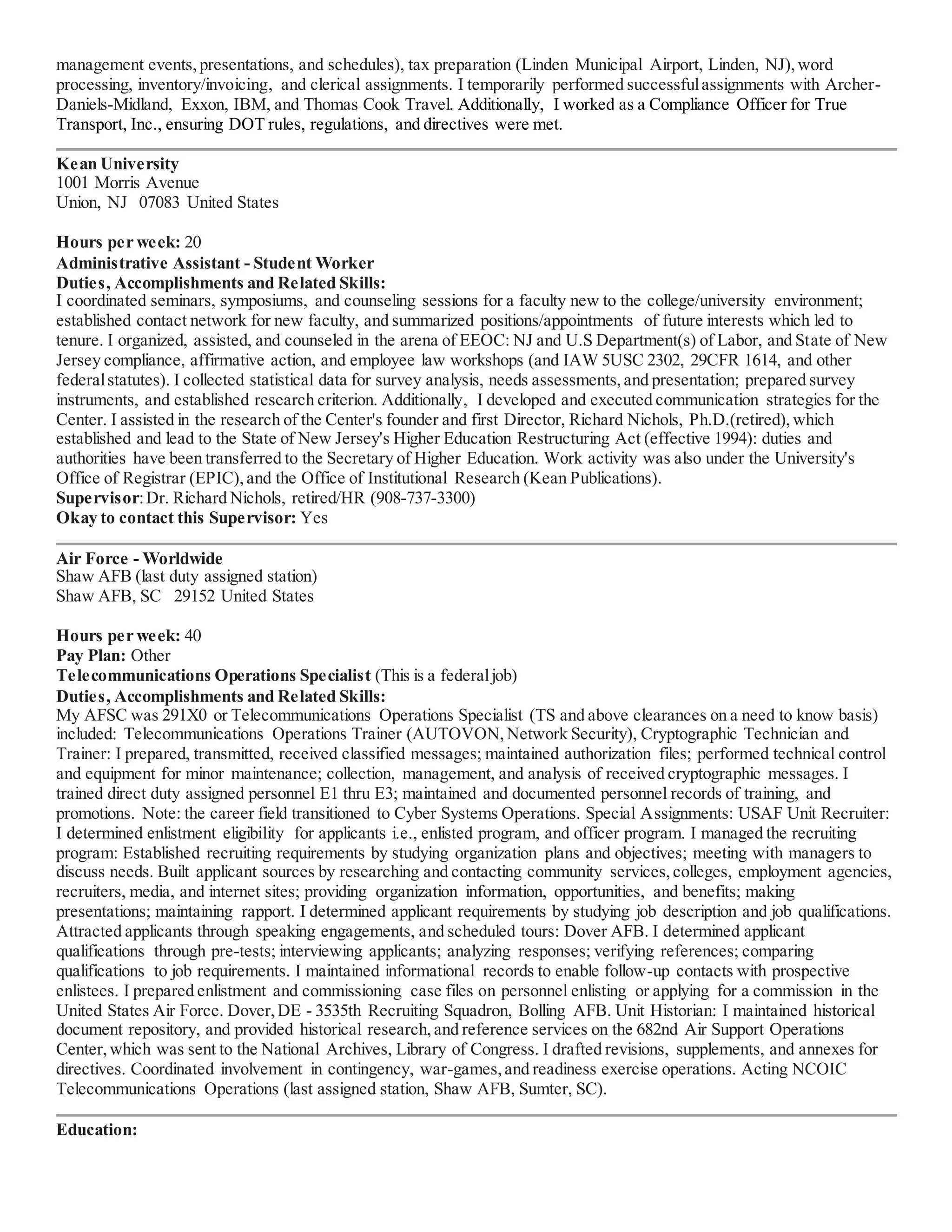 CV and Federal Service 'et al' | DOCX