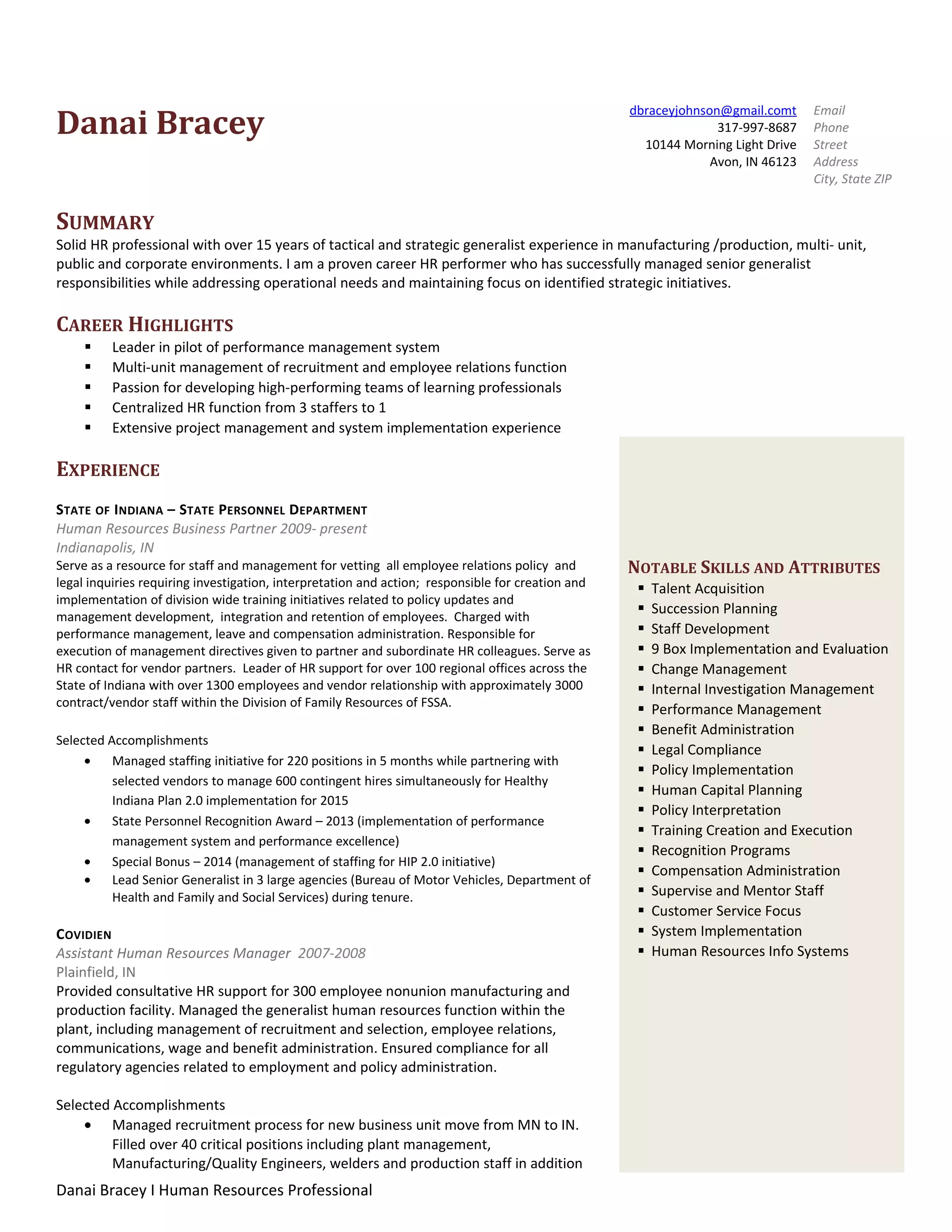Danai Bracey HR Resume | DOC