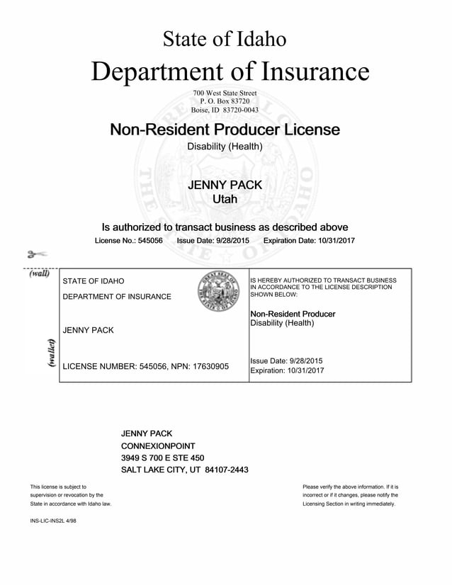Idaho Non-Resident License | PDF