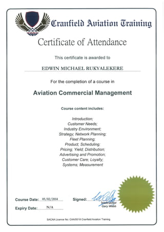 aviation commercial management certificate | PDF