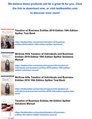 Taxation of Business Entities 2019 Edition 10th Edition Spilker ...