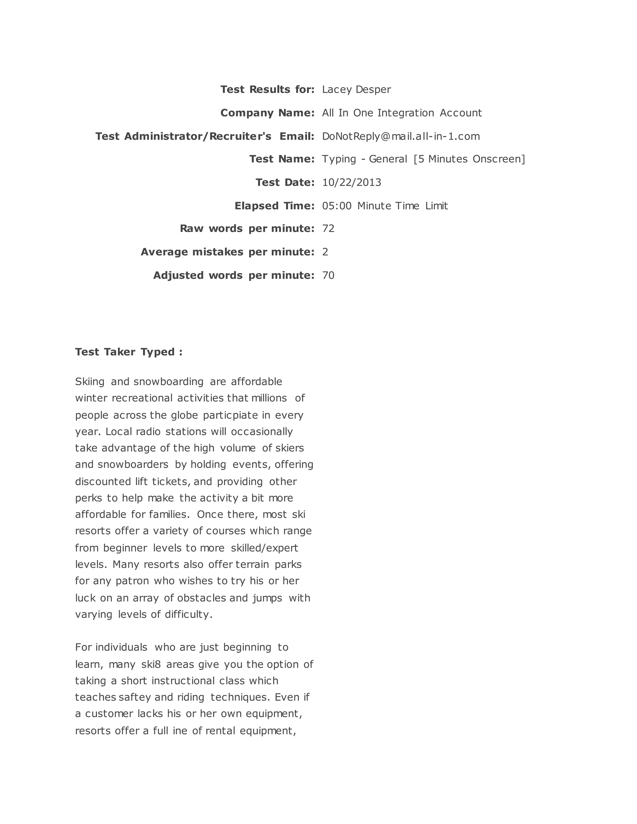 5 minute typing test | DOCX