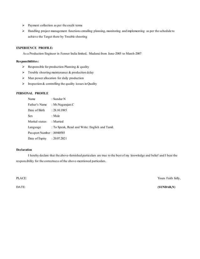 Sundar N_CV_BE Mech_6.8 years Exp in SAP MDM | DOCX