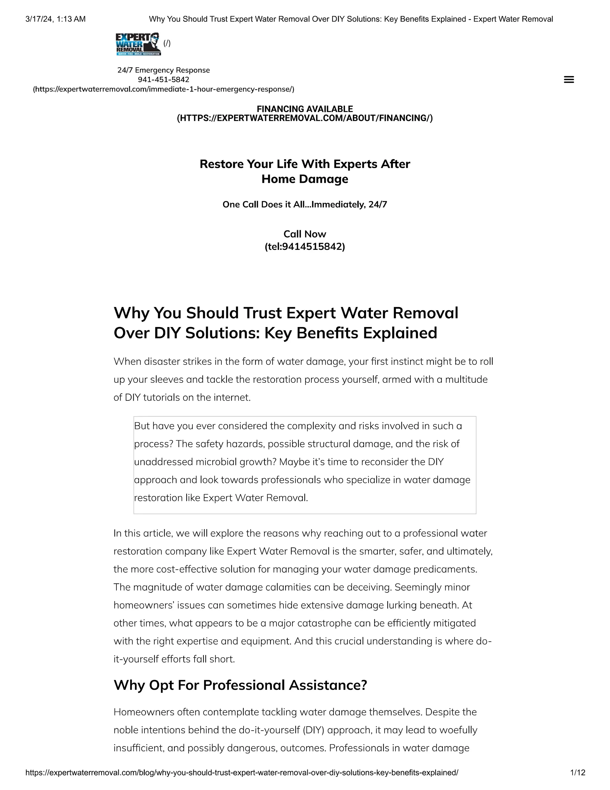 Why You Should Trust Expert Water Removal Over DIY Solutions | PDF