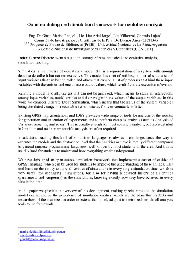 Open modeling and simulation framework for evolutive analysis | PDF | Databases | Computer ...