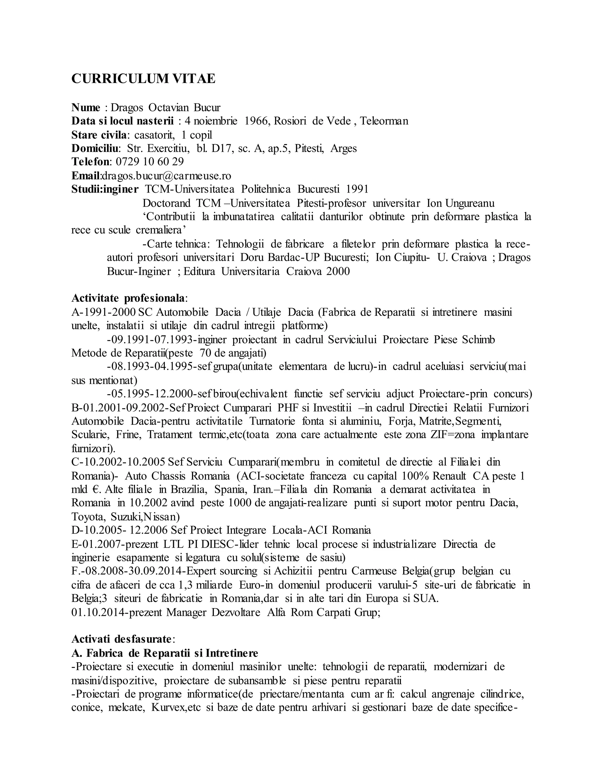 CURRICULUM VITAE DRAGOS BUCUR romana | DOCX