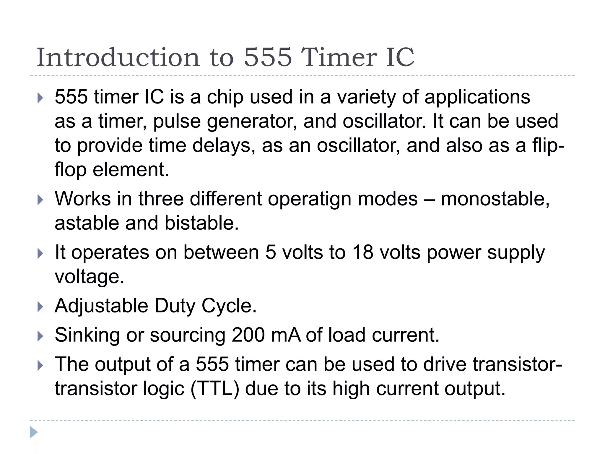 555 timer based electronic circuits | PPTX