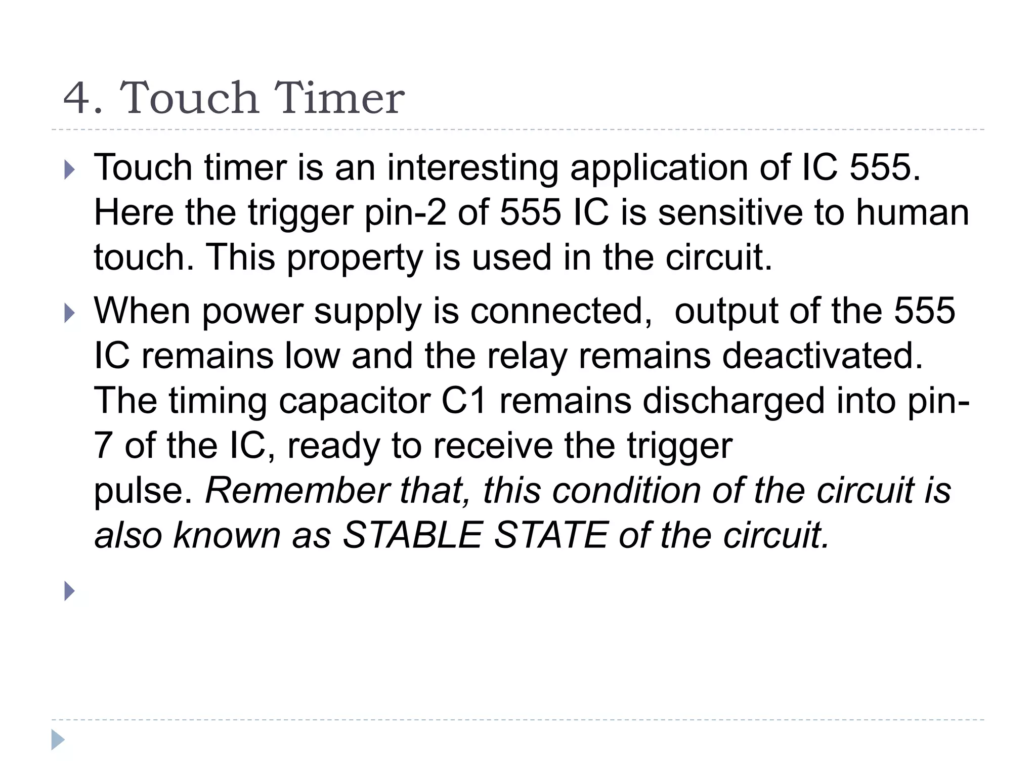 555 timer based electronic circuits | PPTX