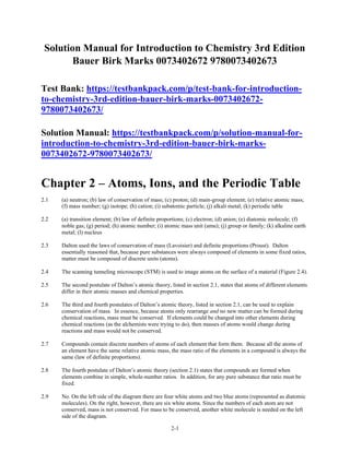 Solution Manual for Introduction to Chemistry 3rd Edition Bauer Birk ...
