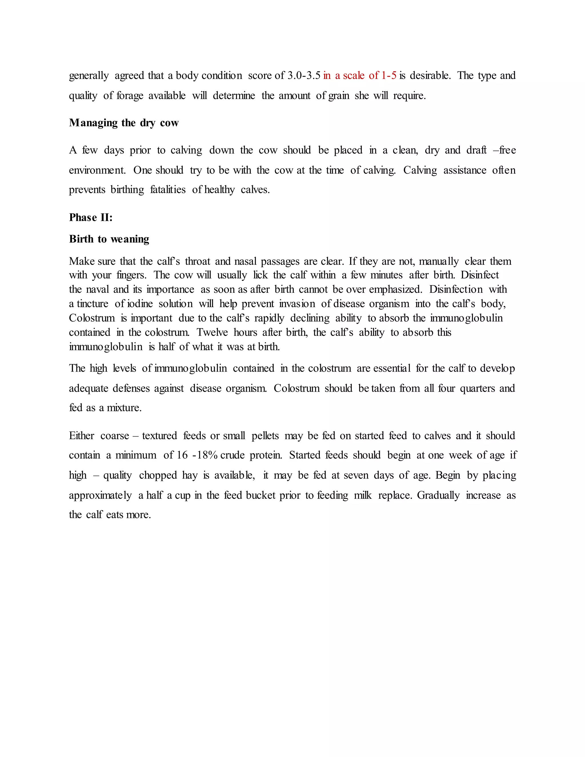 Calf management for dairy | DOCX