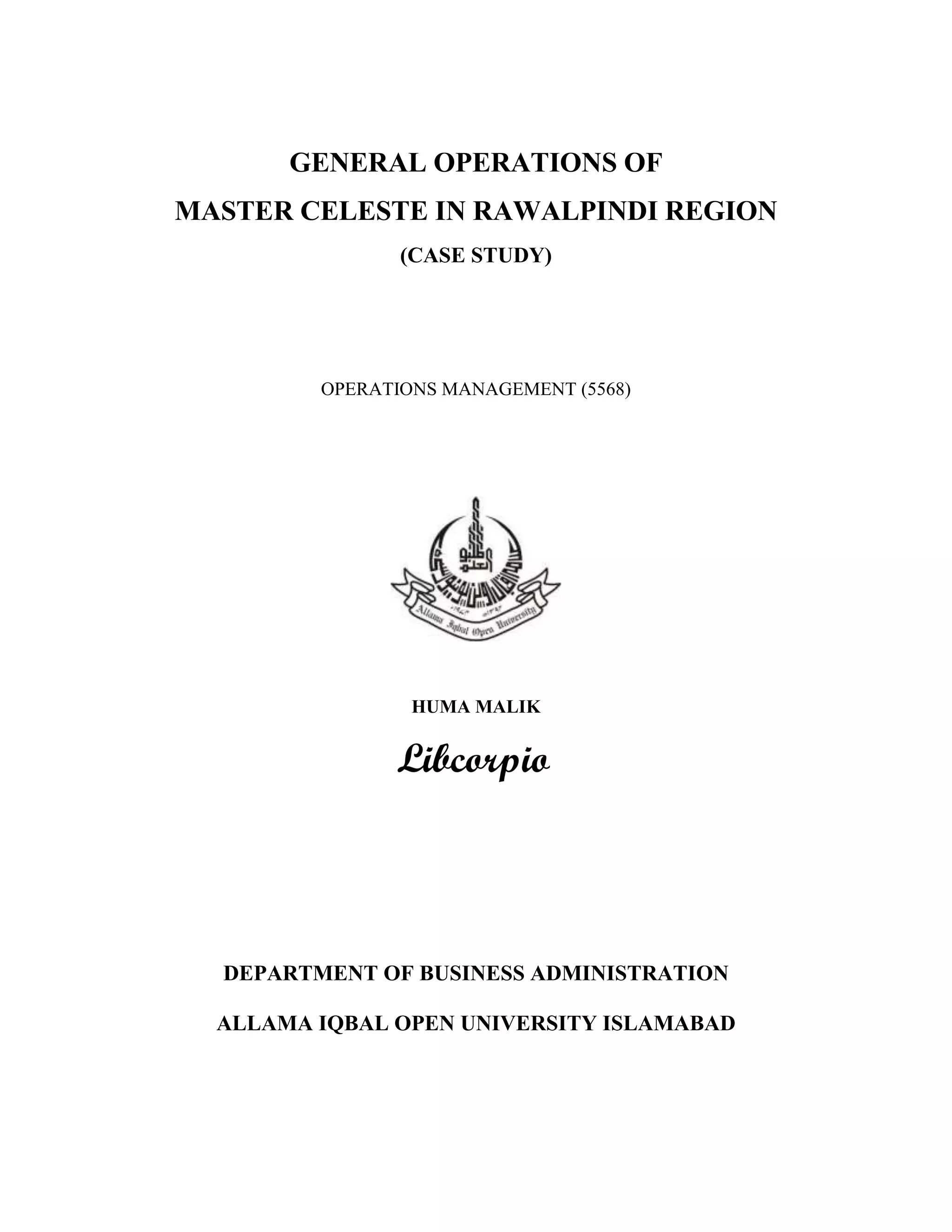 GENERAL OPERATIONS OF ‎MASTER CELESTE IN ‎RAWALPINDI REGION | PDF