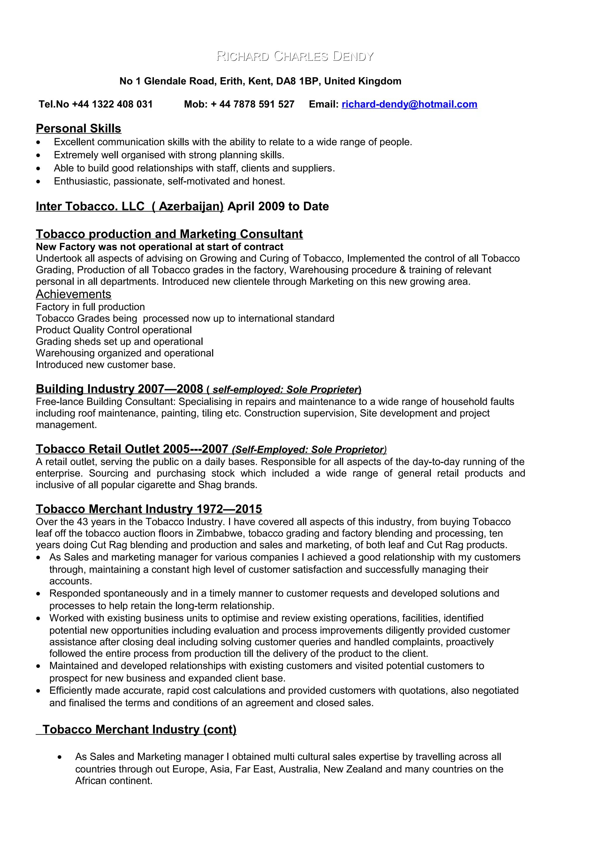 Richard Dendy CV - July 2015 | PDF