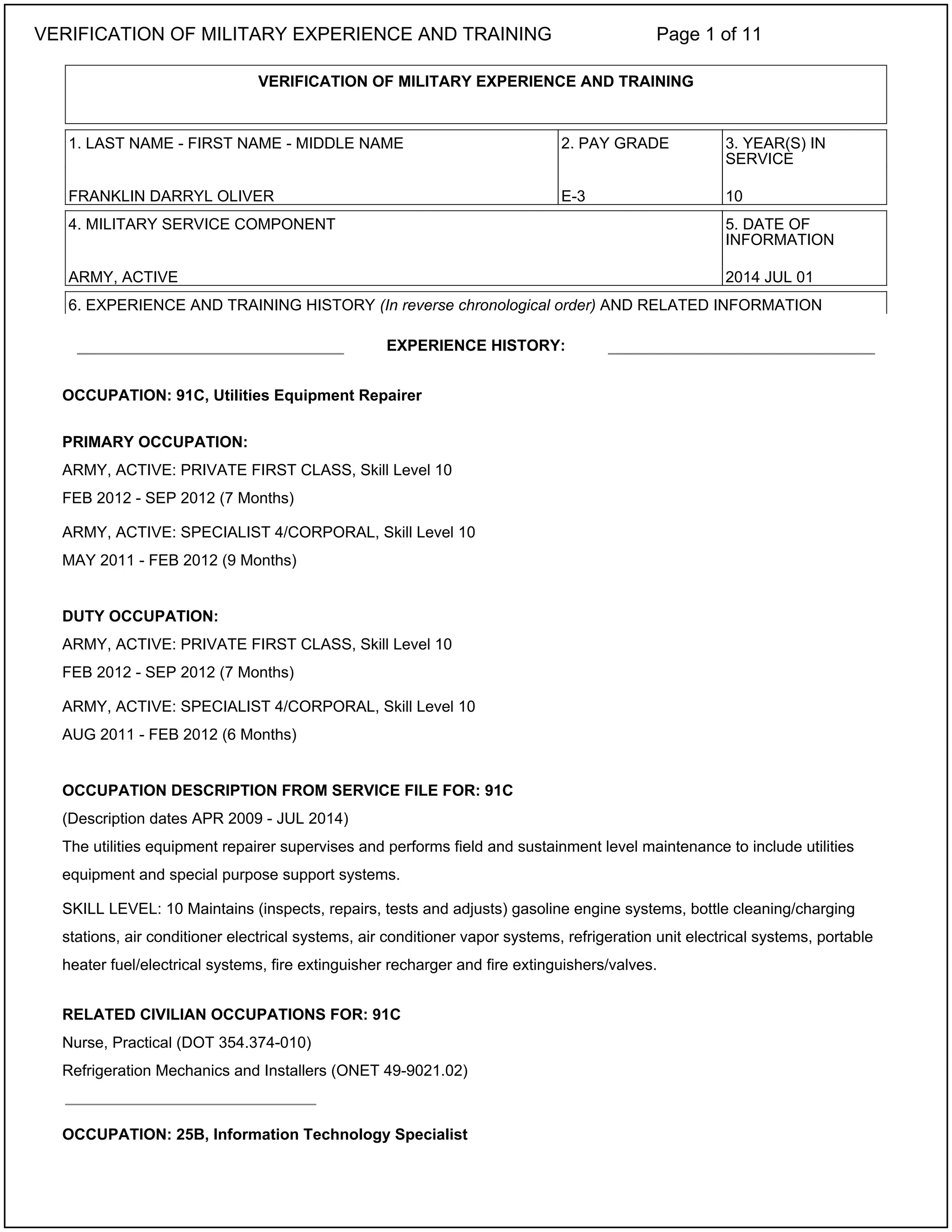 VMET_Document - VERIFICATION OF MILITARY EDUCATION AND TRAINING (2015 ...