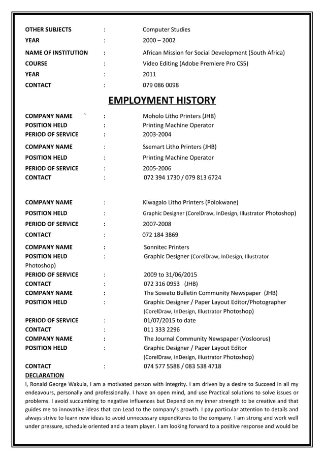 CURRICULUM VITAE OF RONALD GEORGE WAKULA | PDF