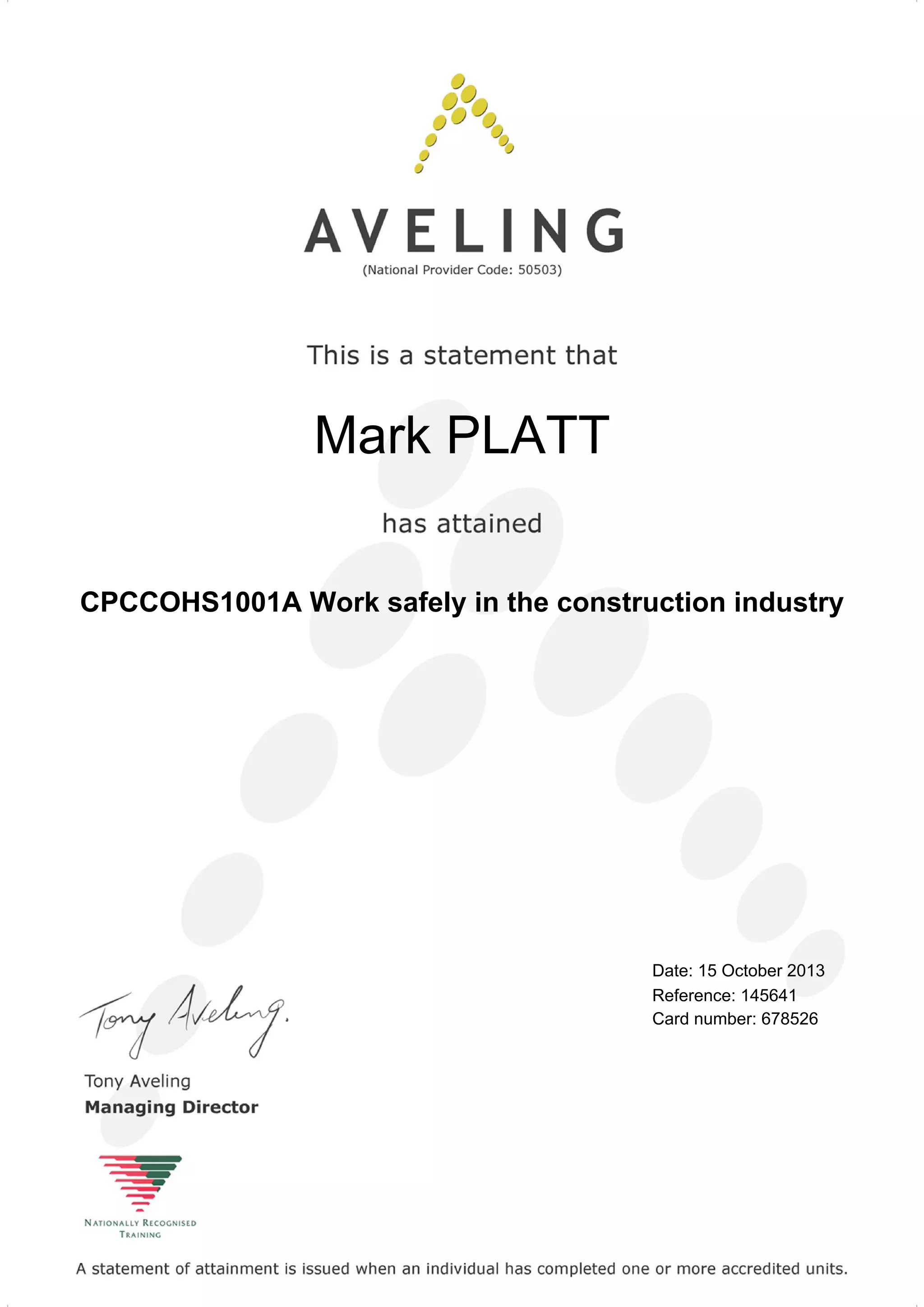 Certificate of Completion White Card | PDF
