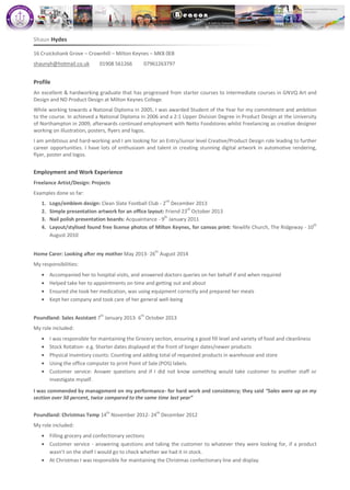 Shaun Hydes CV rework | PDF