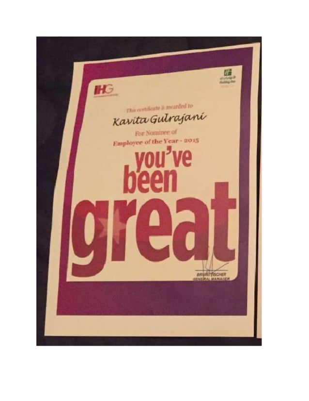 Certificate IHG - Employee of the year | DOCX