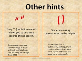 LIS557: Searching Techniques | PPTX | Search | Internet