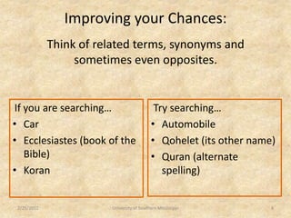 LIS557: Searching Techniques | PPTX | Search | Internet