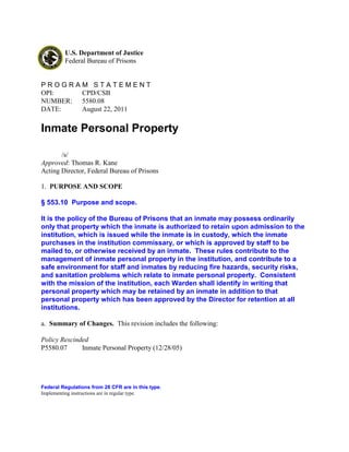 BOP: Inmate Personal Property | PDF