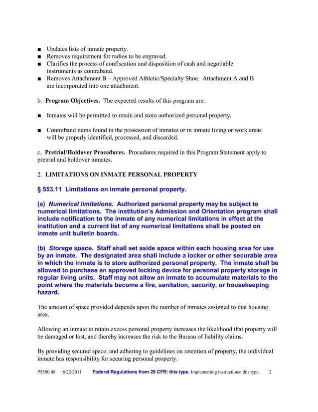 BOP: Inmate Personal Property | PDF | Law