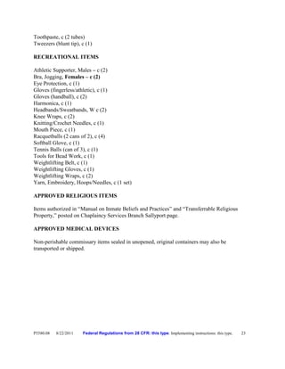 BOP: Inmate Personal Property | PDF