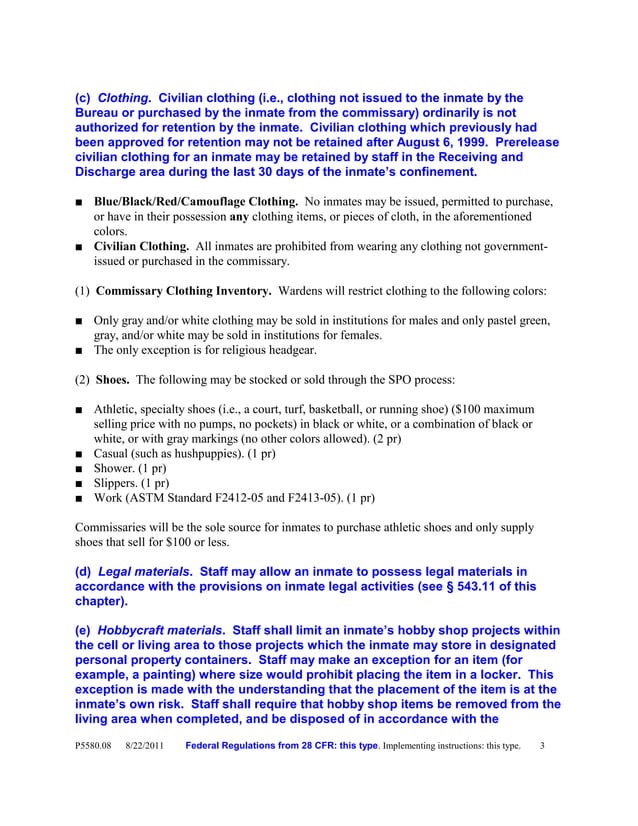 BOP: Inmate Personal Property | PDF | Law