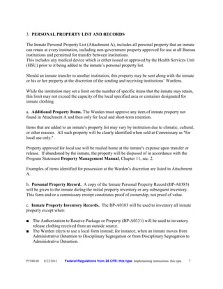 BOP: Inmate Personal Property | PDF