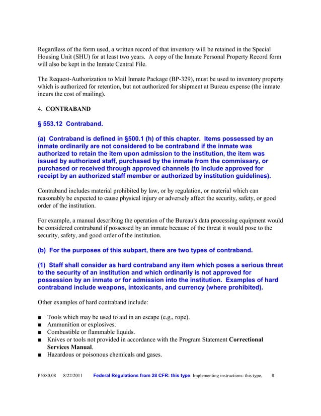BOP: Inmate Personal Property | PDF | Law