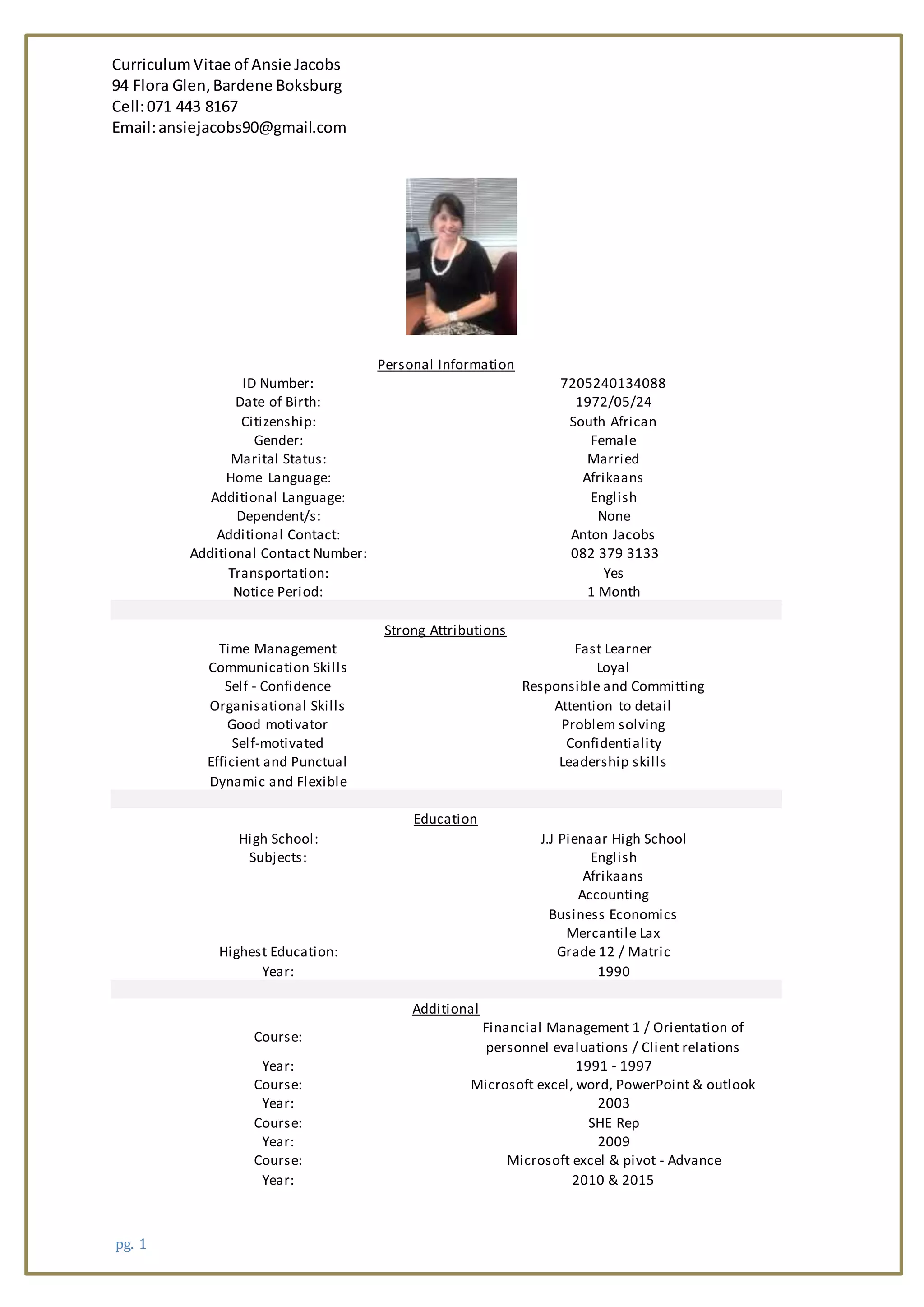 Ansie Jacobs CV (Updated) | DOCX | Logistics | Business