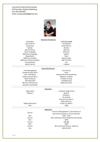 Ansie Jacobs CV (Updated) | DOCX | Logistics | Business