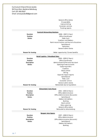 Ansie Jacobs CV (Updated) | PDF