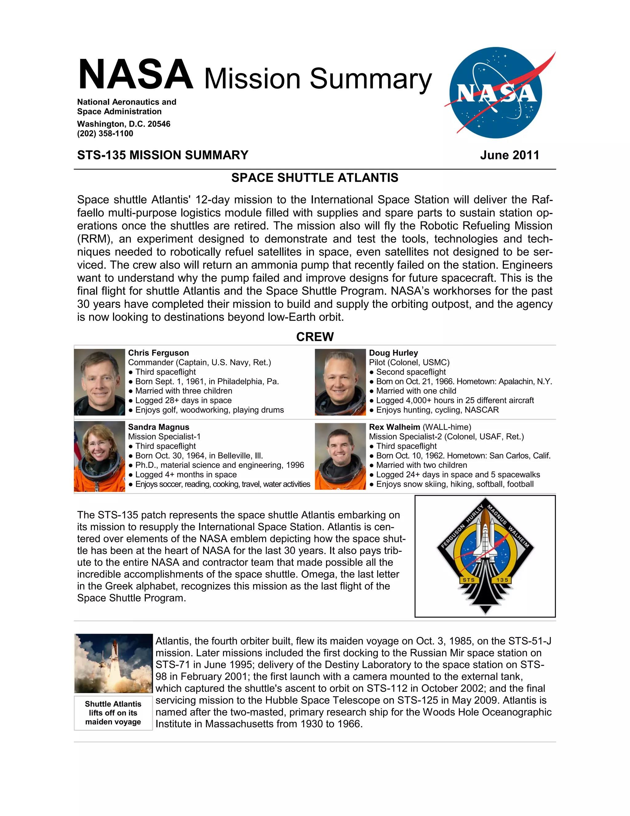STS-135 Mission Summary - Space Shuttle Atlantis | PDF | Space and Astronomy | Science