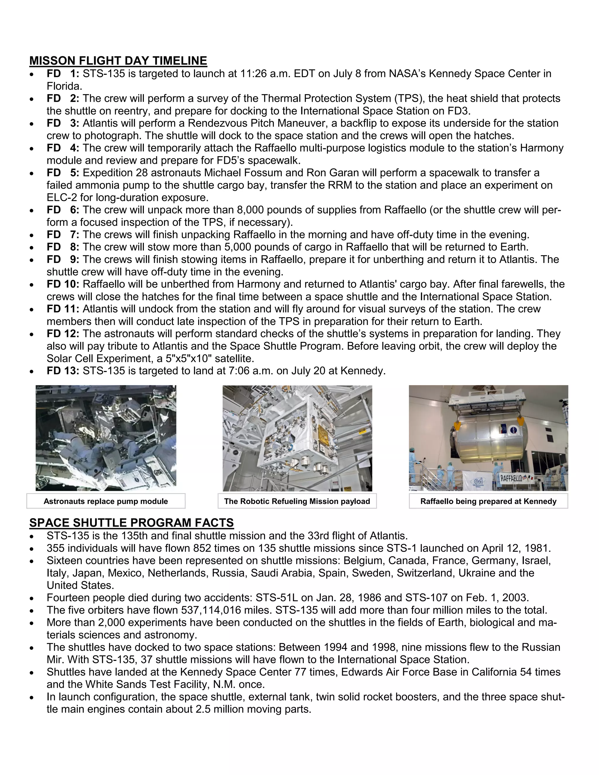 STS-135 Mission Summary - Space Shuttle Atlantis | PDF