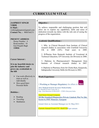 Regulatory Affairs Diagnostic and Medical Device CV | PDF