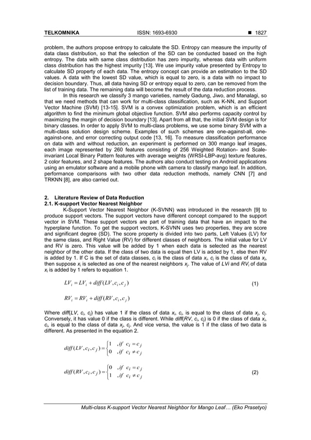 Multi-class K-support Vector Nearest Neighbor for Mango Leaf Classification | PDF