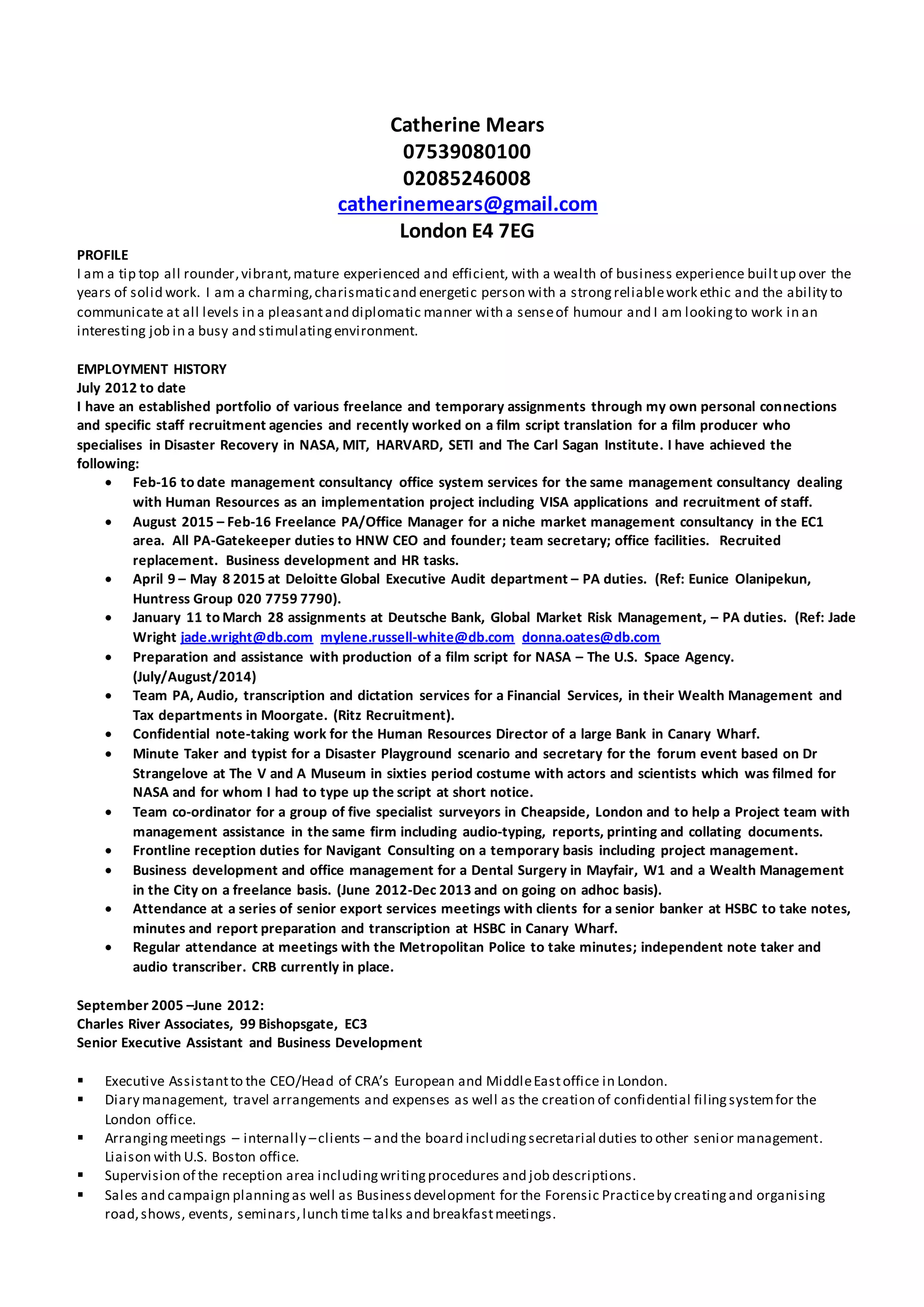 2015-16 CV for Catherine Mears | DOCX